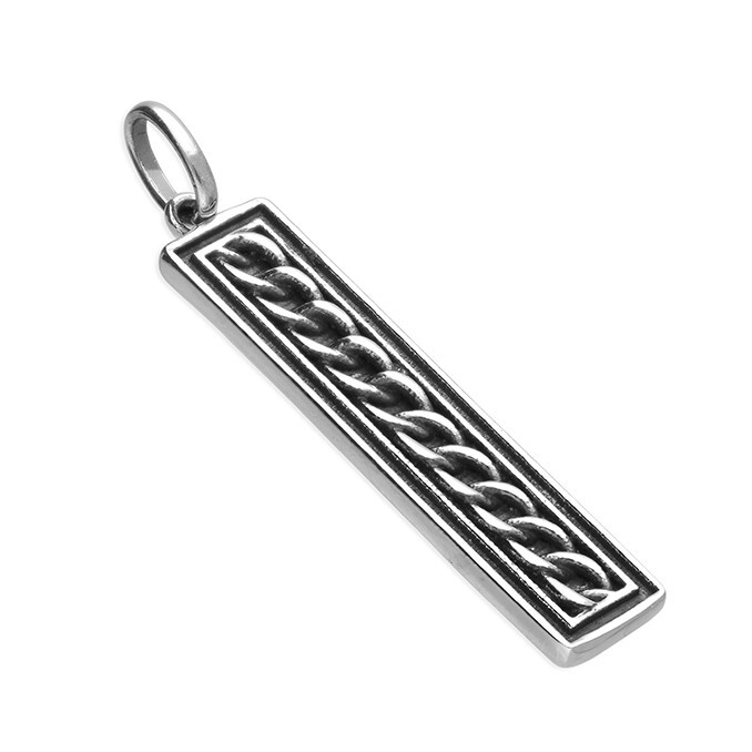 Oxidised Ingot Style Pendant With Chain Link Detail 925 Sterling Silver ...