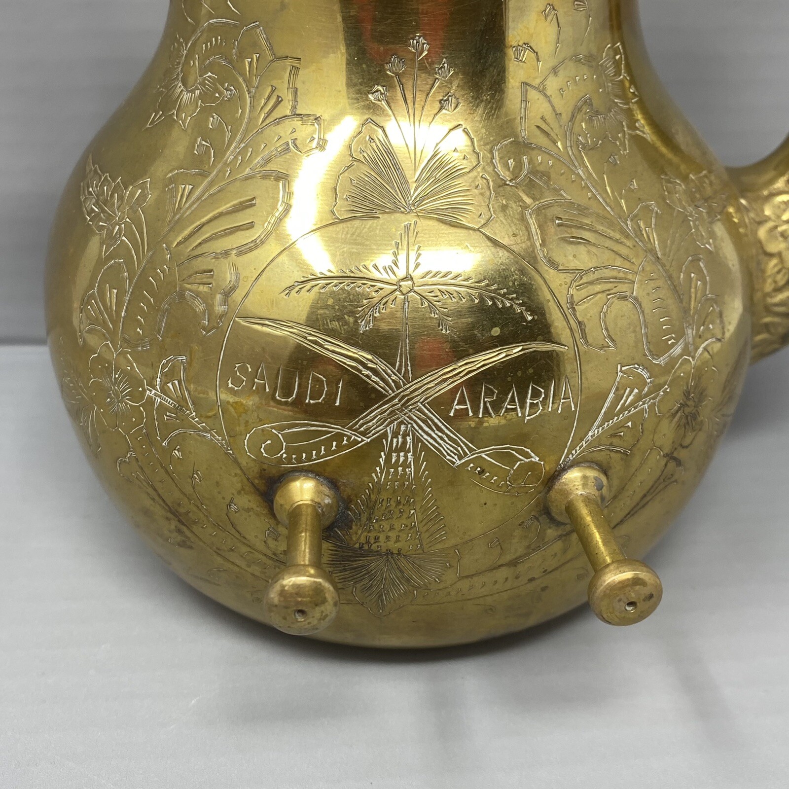 Solid Brass Teapot Engraved Saudi Arabia Etched Design Large Handle ...
