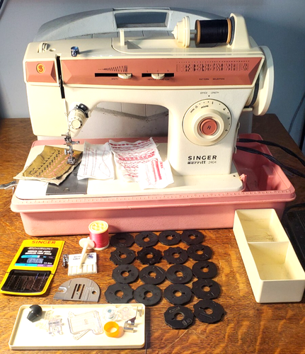 SERVICED Singer 2404 Merritt leather ZIGZAG Sewing Machine+ 18 ...