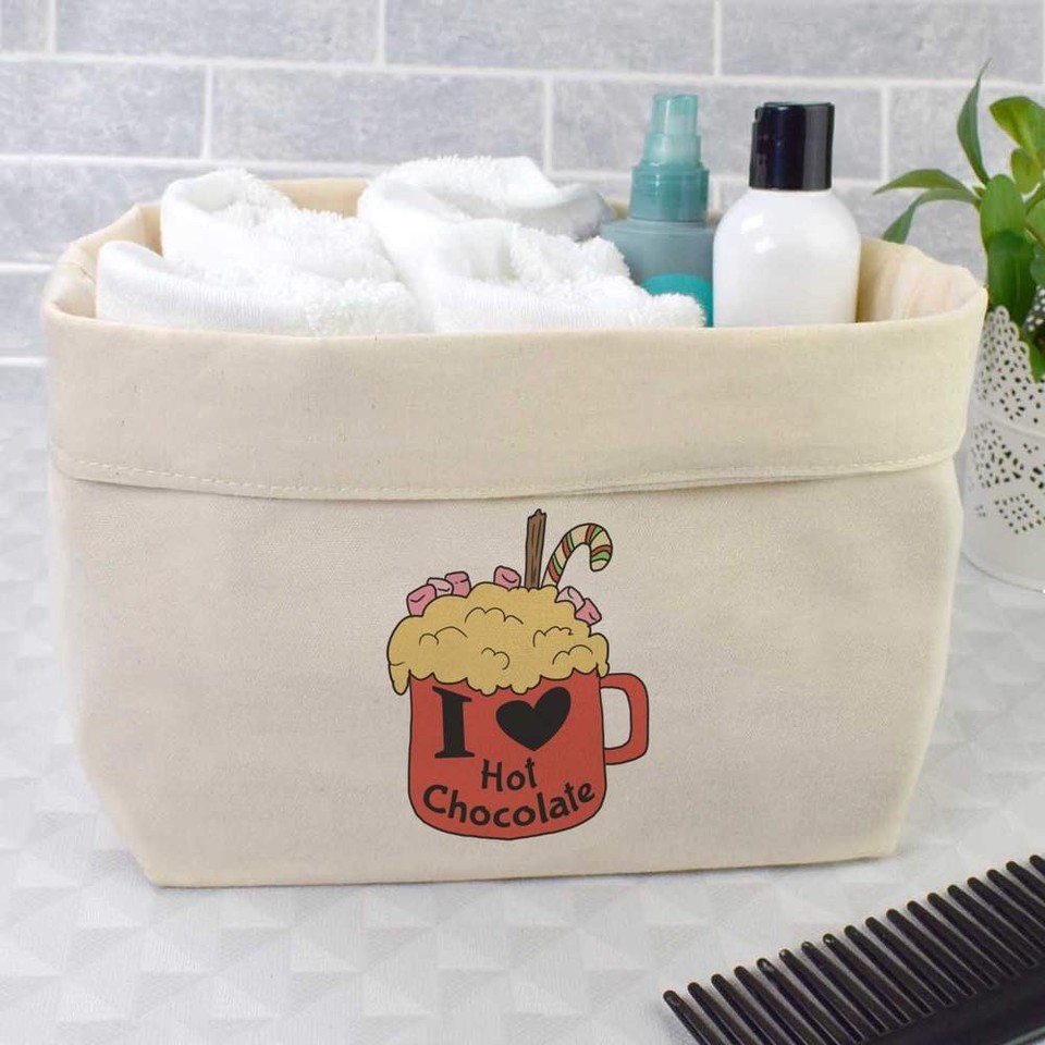 Large 'I Love Hot Chocolate' Canvas Organiser / Storage Bag (OR00043392 ...