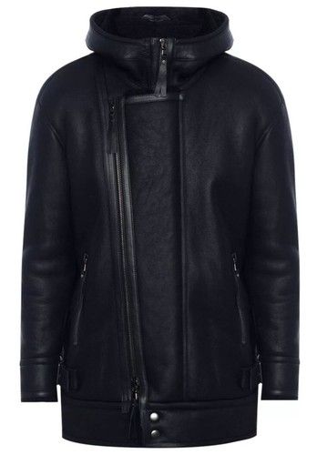 $2,956 DIESEL BLACK GOLD Cowhide Shearling Lambskin Leather Hooded ...