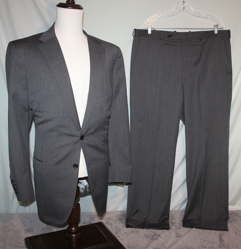 TOM JAMES Custom Made Wool Suit 46R Gray 2B 2-Vent Executive + Pants 38 ...
