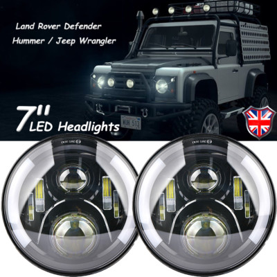 PAIR 7" LED PROJECTOR HALO HEADLIGHT E MARKED RHD 110 90 FOR LAND ROVER ...