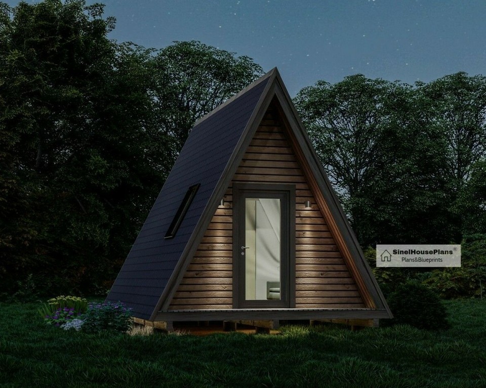 14x18 A Frame Cabin Plan, Two Story Triangular Tiny House Building ...