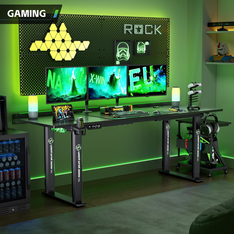 71" Electric Height Adjustable Gaming Desk with LED, Ergonomic & Flip ...