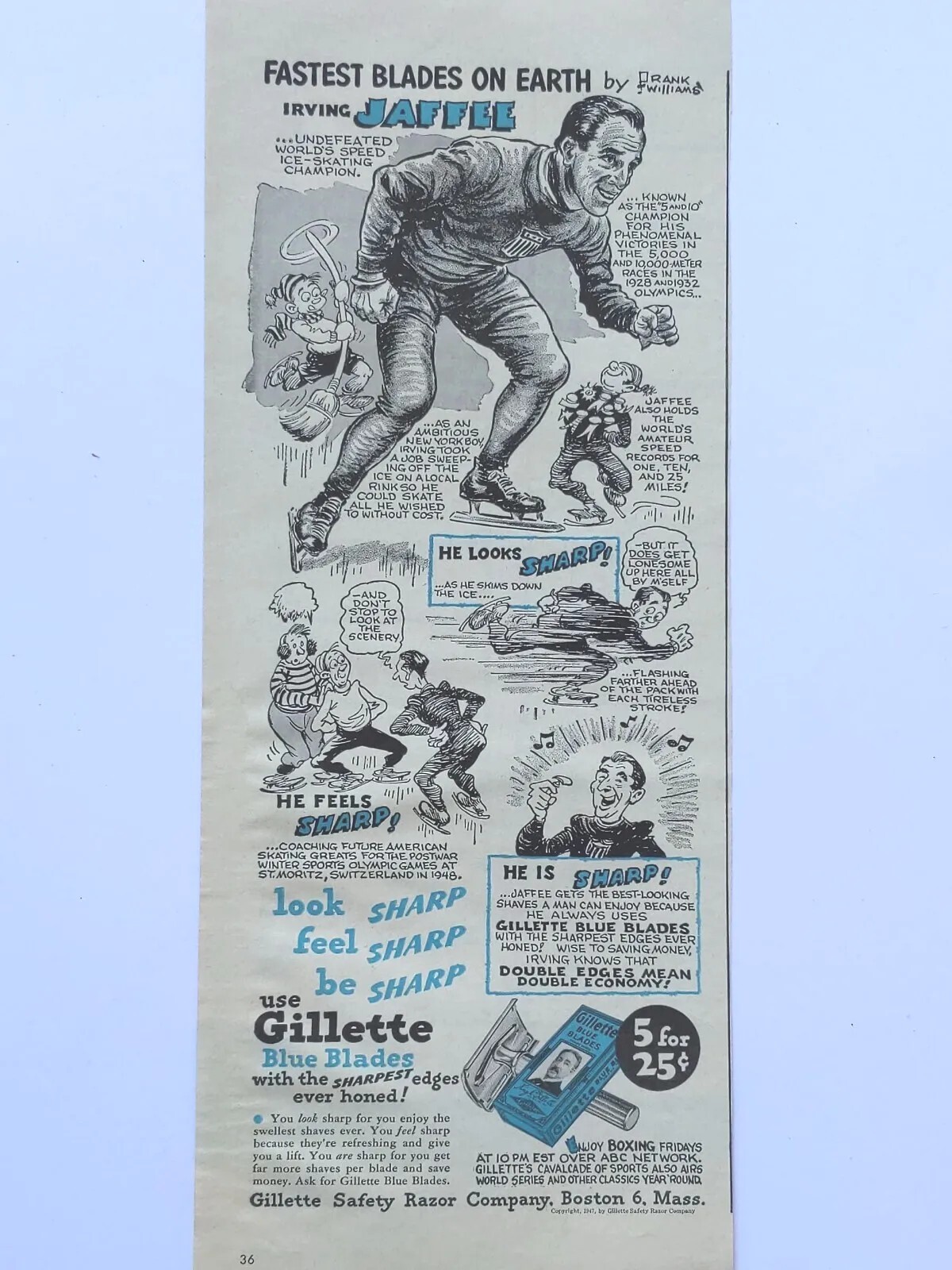 1947 vintage Gillette print ad. Featuring Irving Jaffe | eBay