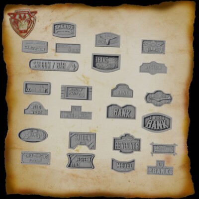 Wild West signs greeblie pack for 28mm modern Kitbash bits spares ...