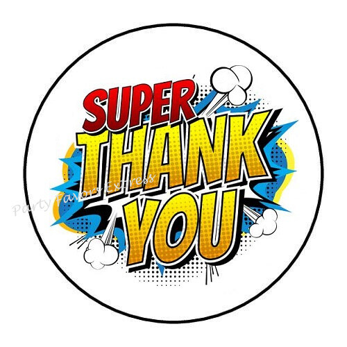 SUPERHERO SUPER THANK YOU ENVELOPE SEALS LABELS STICKERS PARTY FAVORS ...