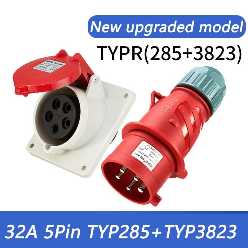 32A 5 PIN RED INDUSTRIAL PLUGS & SOCKETS 3 PHASE 3P+N+E IP44 MALE ...