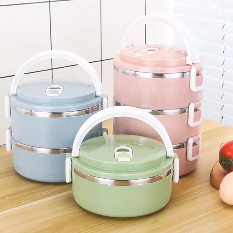 2 Tier Stainless Steel Insulated Lunch Box Container Thermos Soup and ...