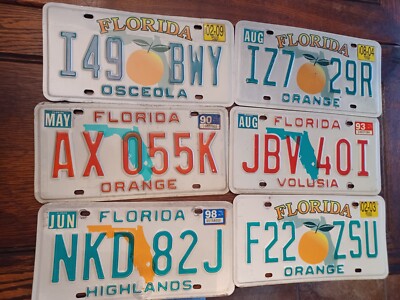 Florida License Plate LOT of six Plates - Expired Vintage Red and Green ...