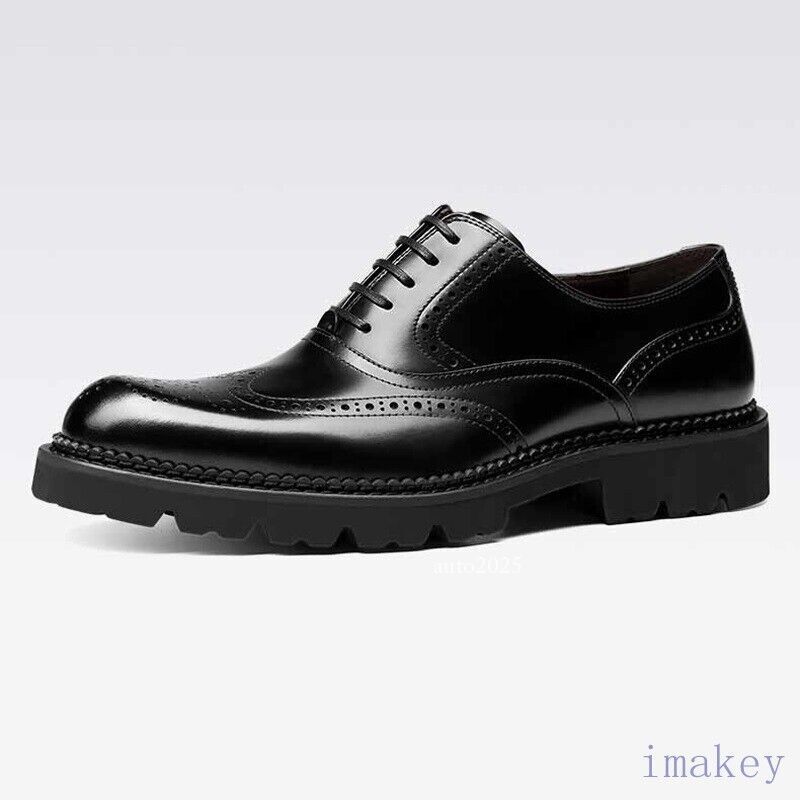 Men Brogue Carved Real Leather Handmade Oxfords British Business Dress ...