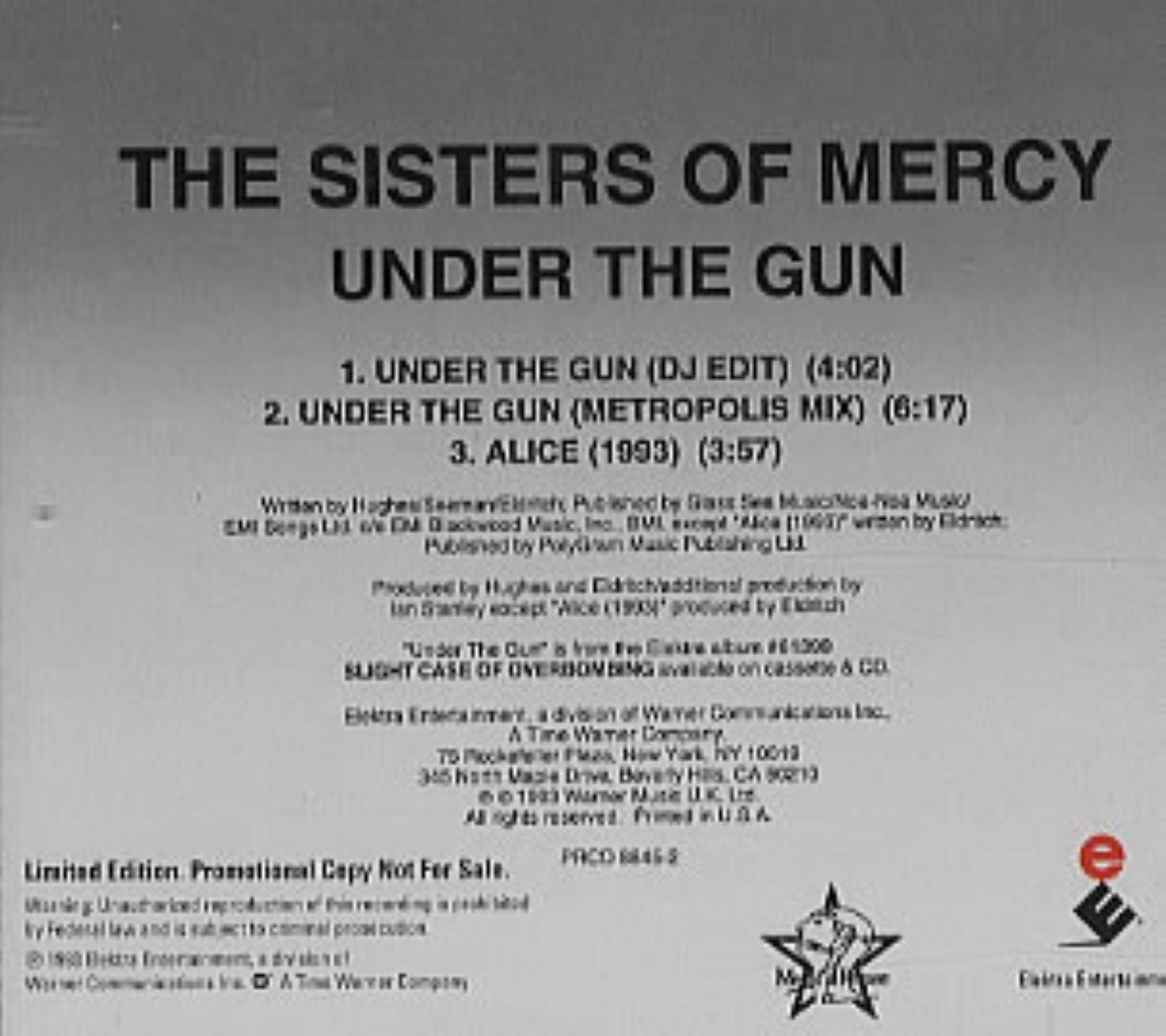 Sisters of Mercy Under the Gun 2 mixes , Alice (1993) US DJ CD | eBay