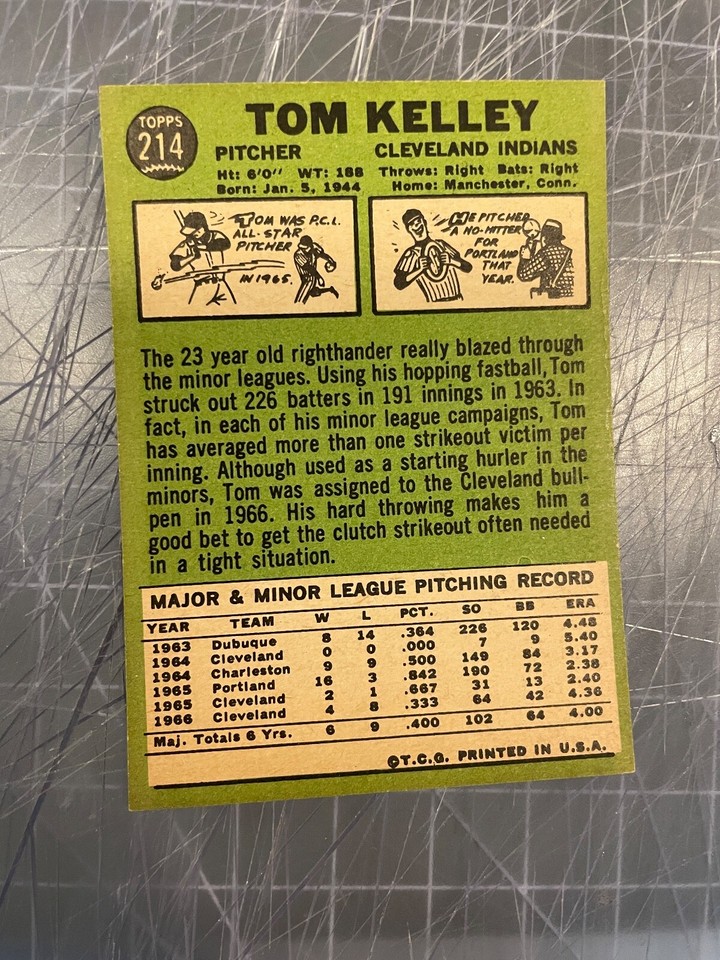 1967 TOPPS #214 TOM KELLEY CLEVELAND INDIANS BASEBALL CARD NM/MT | eBay