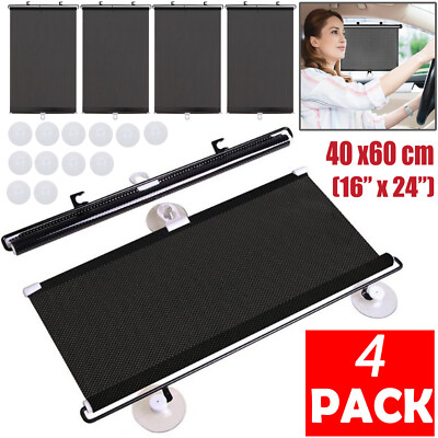 4 Packs Retractable Car Sun Shade Window Roller Shades Curtain Sun UV ...