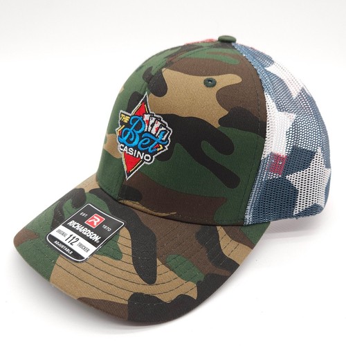 The Bet Casino Mesh Trucker Snapback Hat Camo American Flag USA Ball ...
