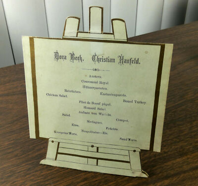 Old Table Top Standing Card Menu DORA BECK & CHRISTIAN HANFELD | eBay