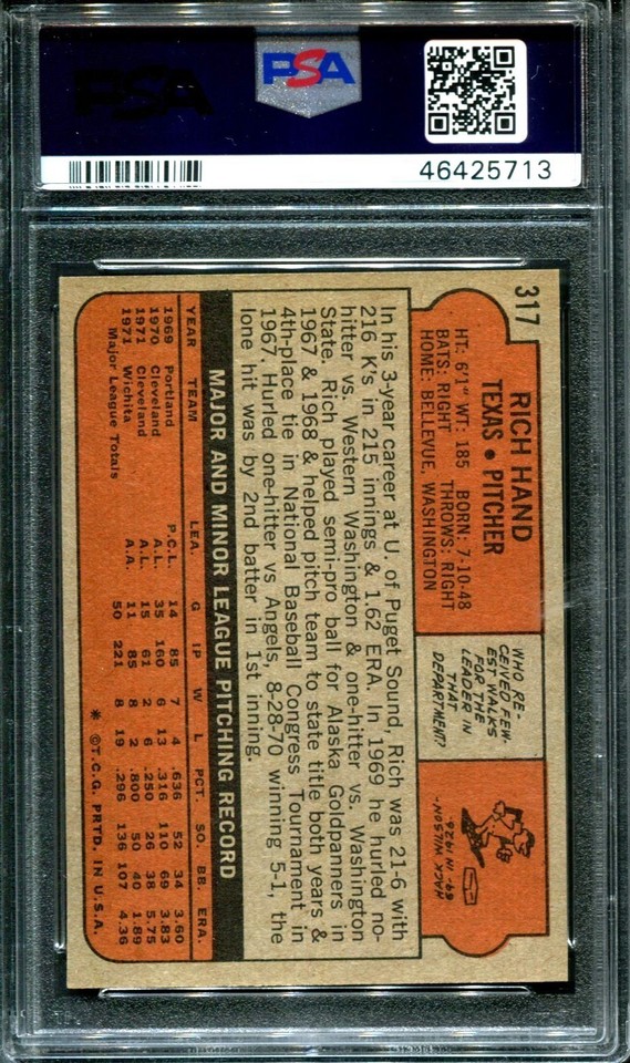 1972 Topps #317 Rich Hand PSA 9 MINT | eBay