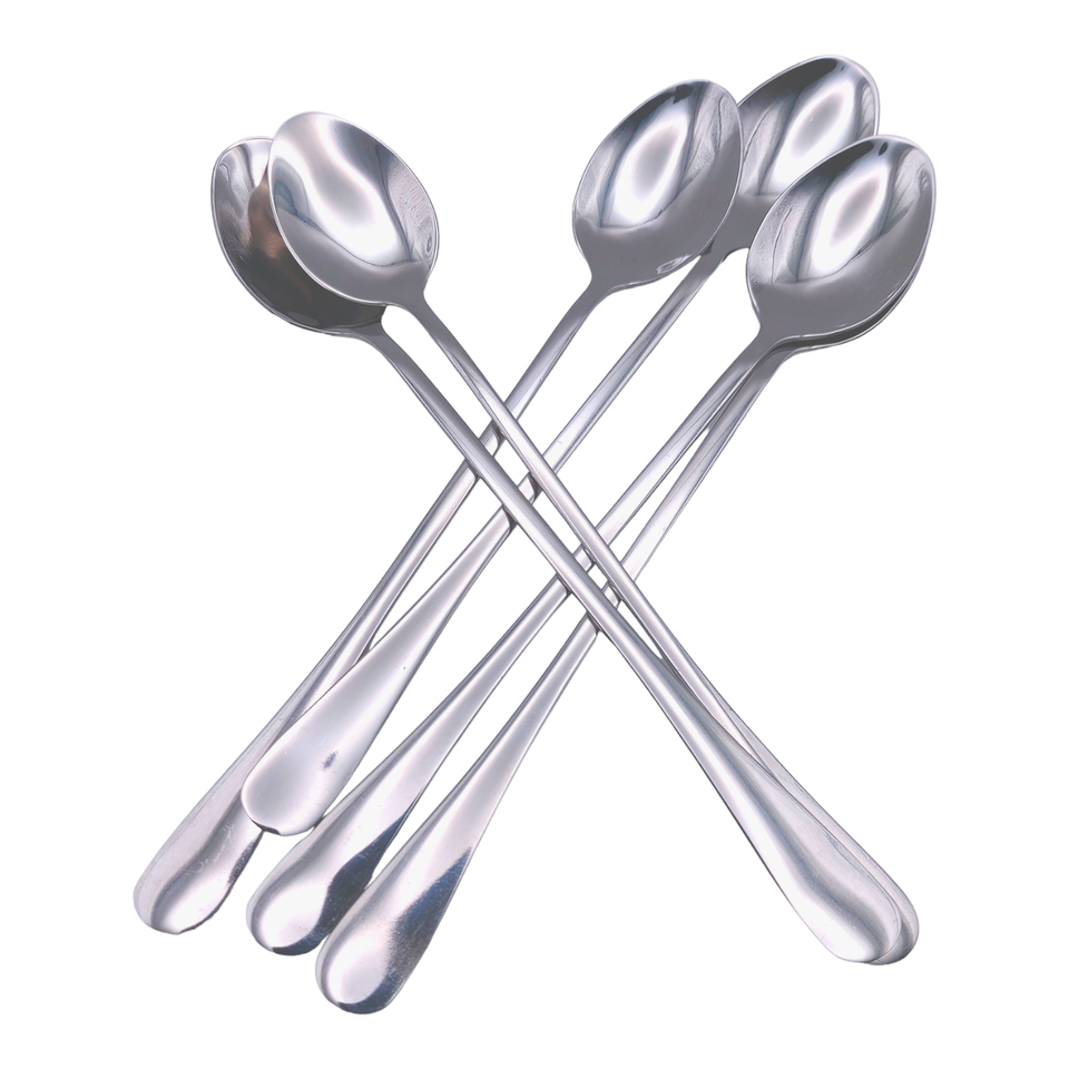 6 Long Handle Teaspoons Tea Spoon Stainless Steel Coffee Latte Ice ...