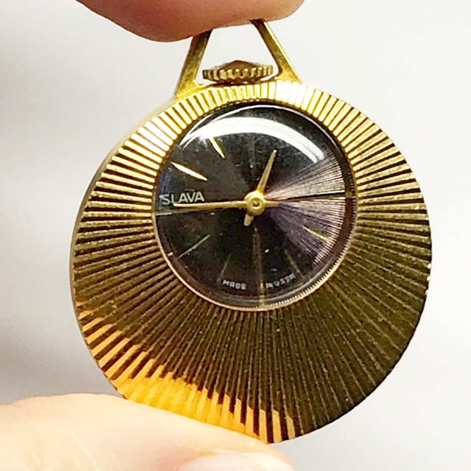 Soviet Vintage Watch Pendant Slava USSR Gold Plated AU | eBay