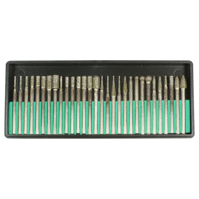 New 30pc Diamond Burr Set 1/8" Shank 40 Grits Dremel Type Rotary Tool ...