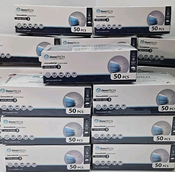 CASE of 500 DEMETECH ASTM Level 3 Protective Surgical Layer Face Mask ...