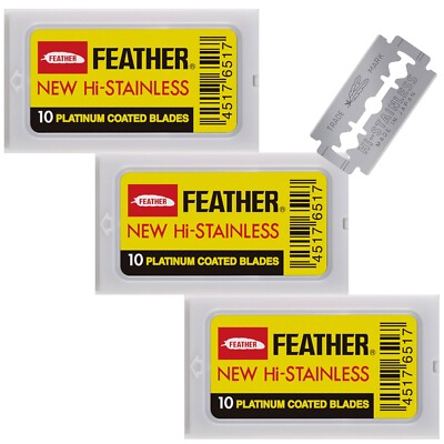 Feather Hi-Stainless Platinum Coated Double Edge Blades 3 packets of ...