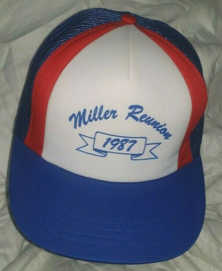 VTG 1987 Miller Reunion Trucker Hat Baseball Cap 3 co… - Gem