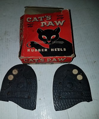 VINTAGE PAIR CAT'S PAW ORTHOPEDIC BLACK RUBBER HEELS SIZE 5 BLK-NM ...