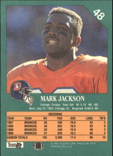 1991 Fleer Denver Broncos Football Card #48 Mark Jackson | eBay