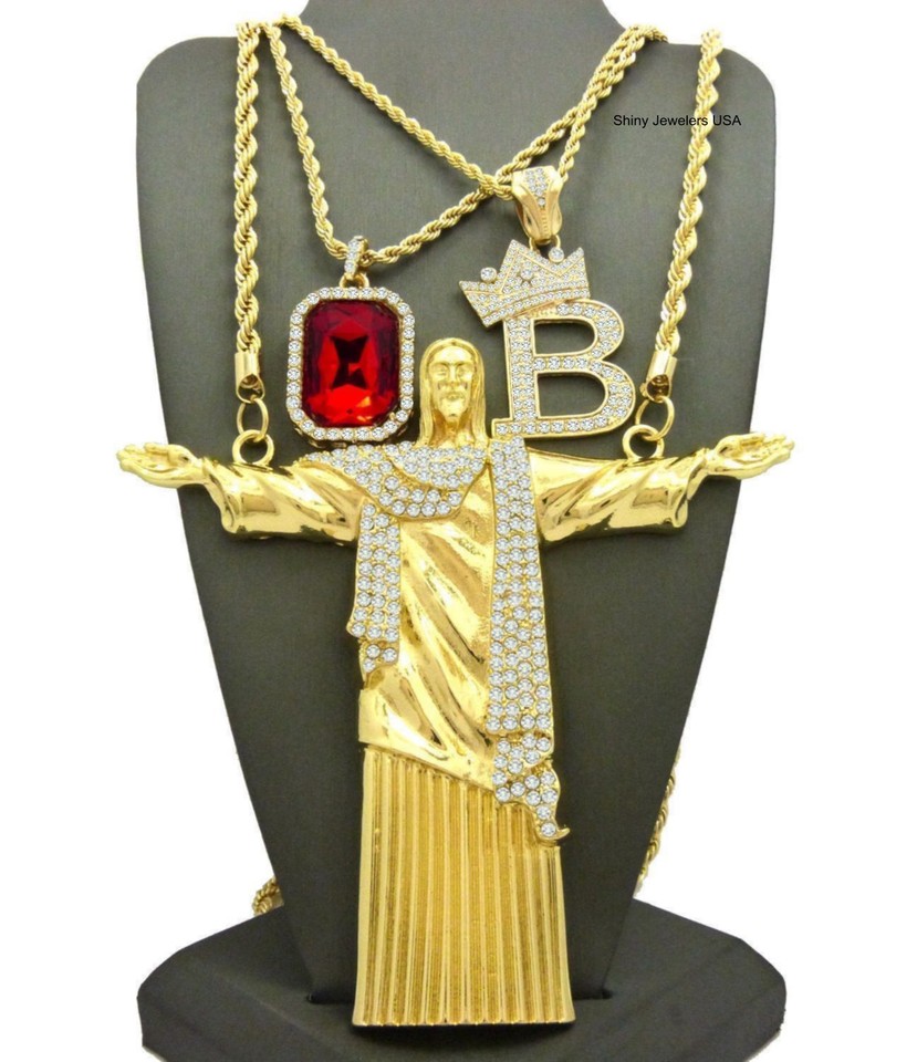 MENS JUMBO LARGE JESUS CHRIST GOD REDEEMER ROPE 30" CHAIN LIL BOOSIE ...