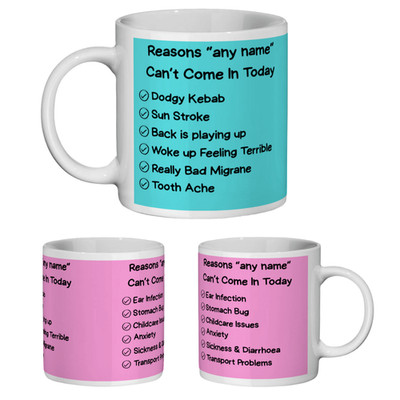Sick Note Mug Funny Personalised Work Banter Joke Gift Cup Man Woman ...