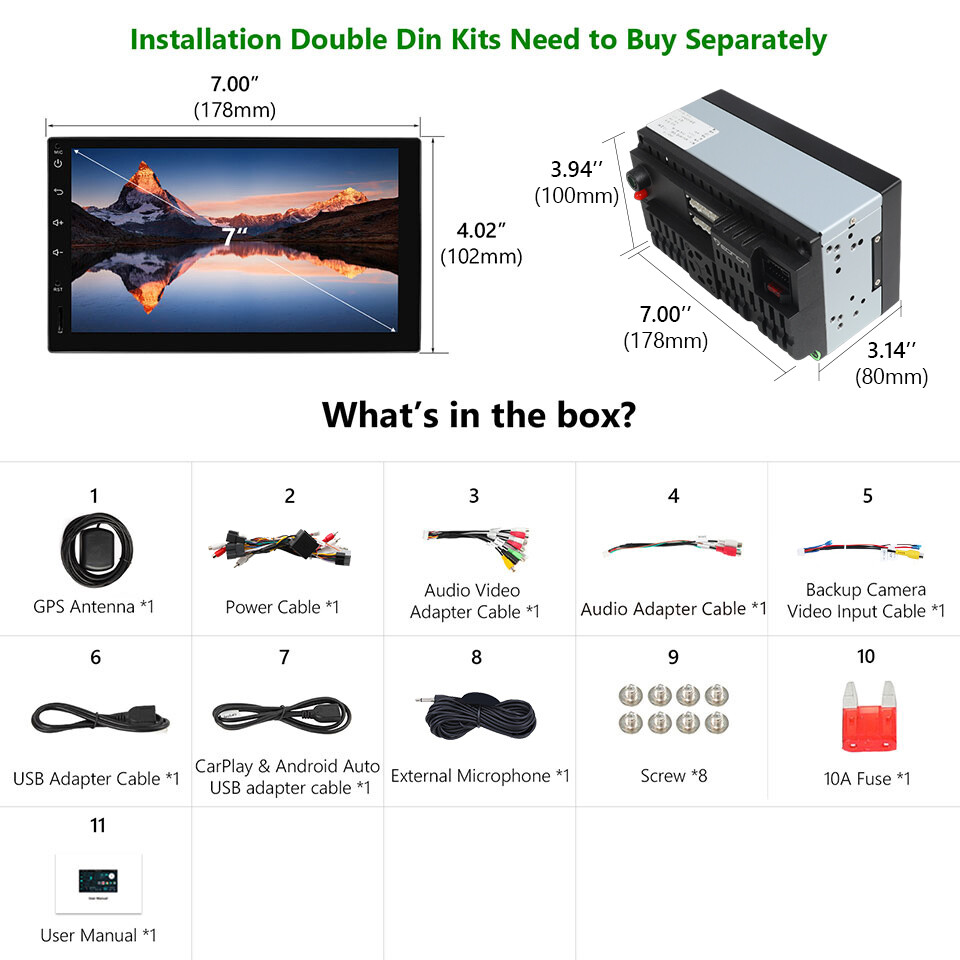 CAM+DVR+OBD+Q04SE Double 2Din Car Stereo Carplay Android 10 8-Core 7 ...