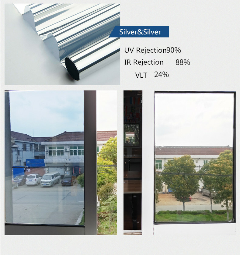 Silver Mirrored Reflective Window Film One Way Mirror Privacy Tint ...