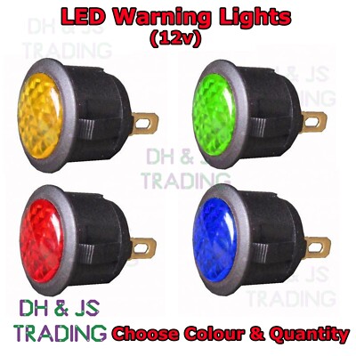 12v LED Round Warning Indicator Dash Lights RED AMBER GREEN BLUE ...