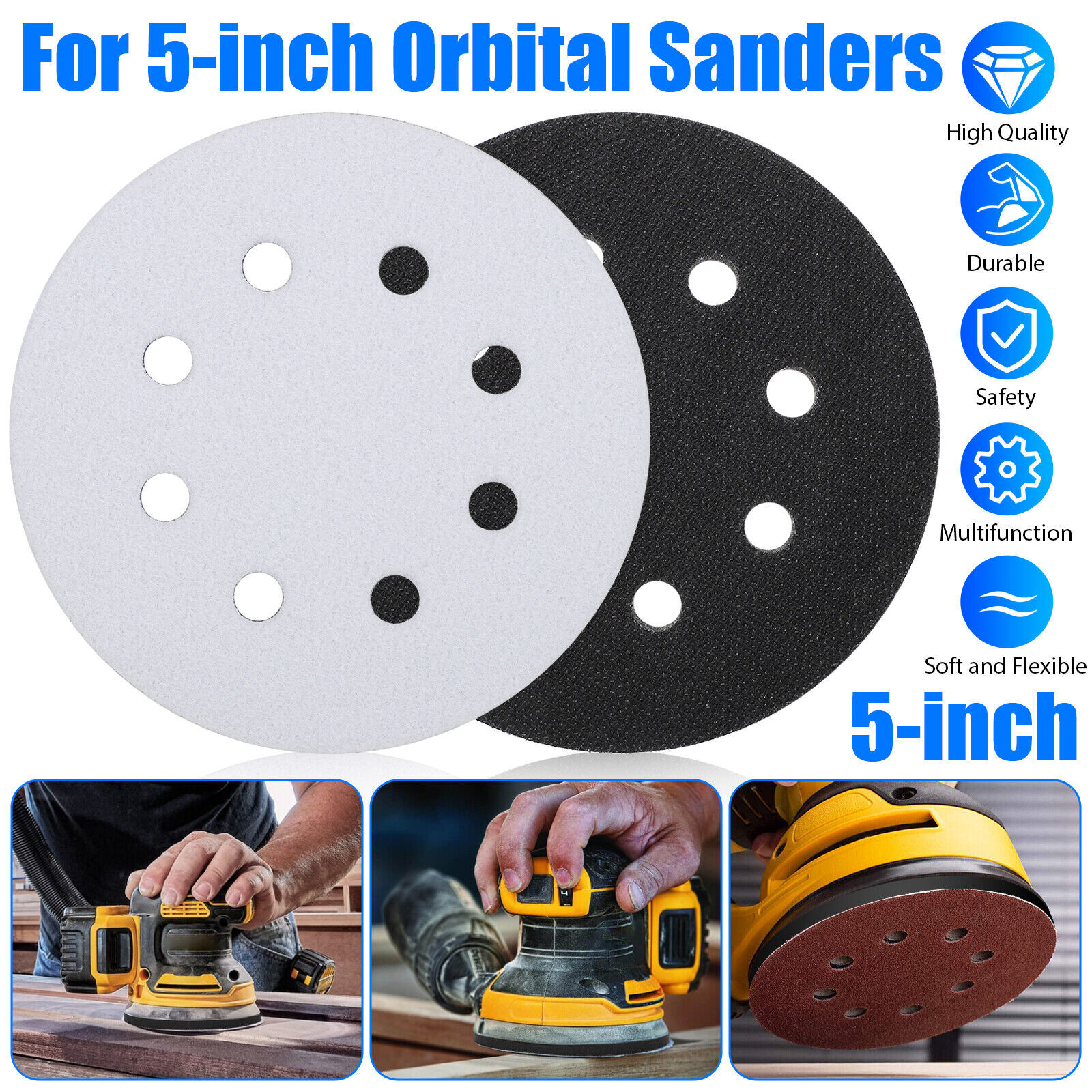 2PCS 5in Foam Cushion Buffer Pad Orbital Sander Hook Loop Sanding Discs ...