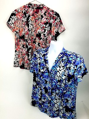 212 COLLECTION Short Sleeve Blouses Lot of 2 Pink and blue floral | eBay