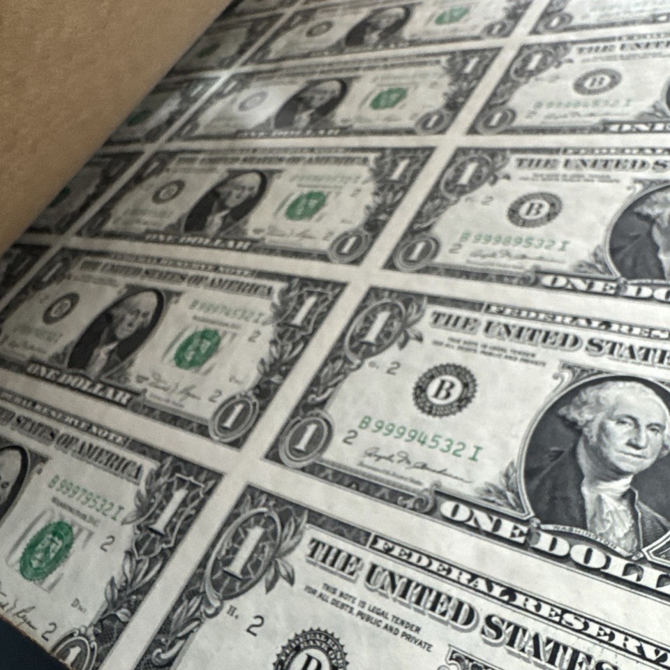 1981 UNCUT CURRENCY SHEET OF 32 ONE DOLLAR NOTES ~ $1 BILLS ~B ...