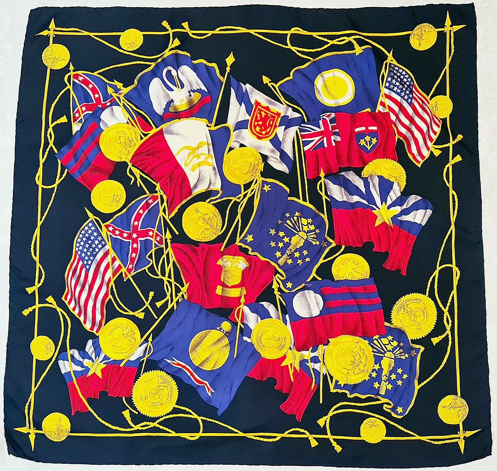 SCARF VINTAGE AUTHENTIC USA STATE FLAGS BLUE RED YELL… - Gem