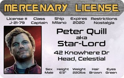 Peter Quill STAR-LORD Guardians of the Galaxy Marvel Comics ID Drivers ...