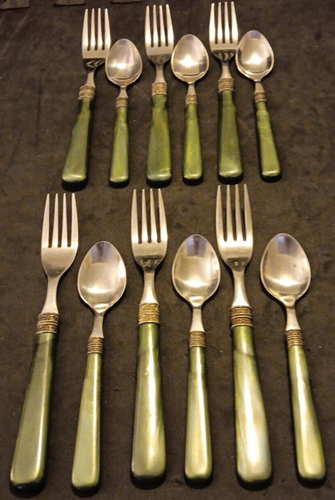 Lot Of 12 Green Pearlized Handle Mixed Flatware Piece Lot | eBay