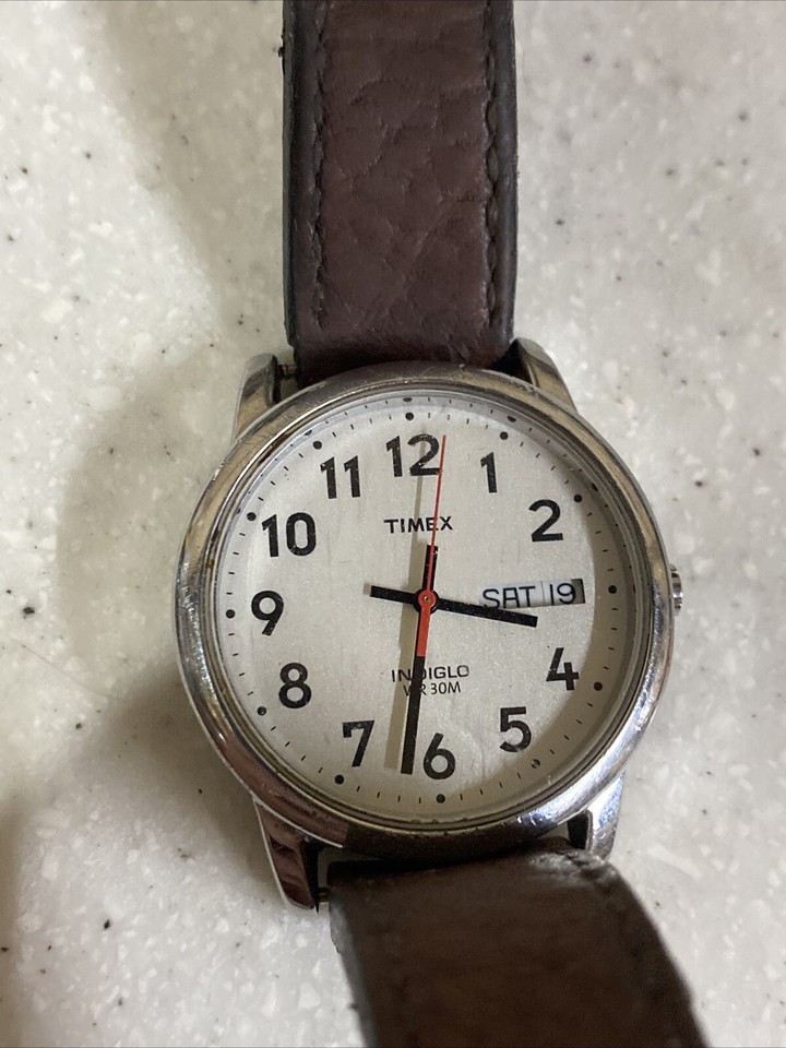 Timex Easy Reader Watch Men T20041 35mm Day Date Brown Leather Band ...