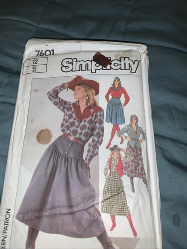 Vintage Simplicity 7601 Pattern Miss Size 12 Western Shirt Vest Skirt 2 ...