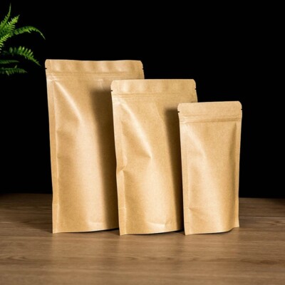 KRAFT BROWN PAPER ZIP LOCK BAGS FOOD NUTS STAND UP POUCHES GRADE HEAT ...