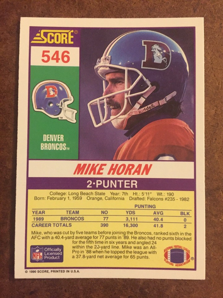Mike Horan 546 Score 1990 NFL Football Trading Card | eBay