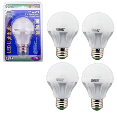 4 Pack 3 Watt LED 110V Light E26 Bulbs = 25 W Replacement Energy Saving ...