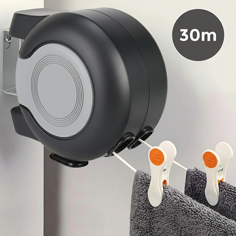 30m Retractable Clothes Reel Double Washing Line Wall Mounted Outdoor ...