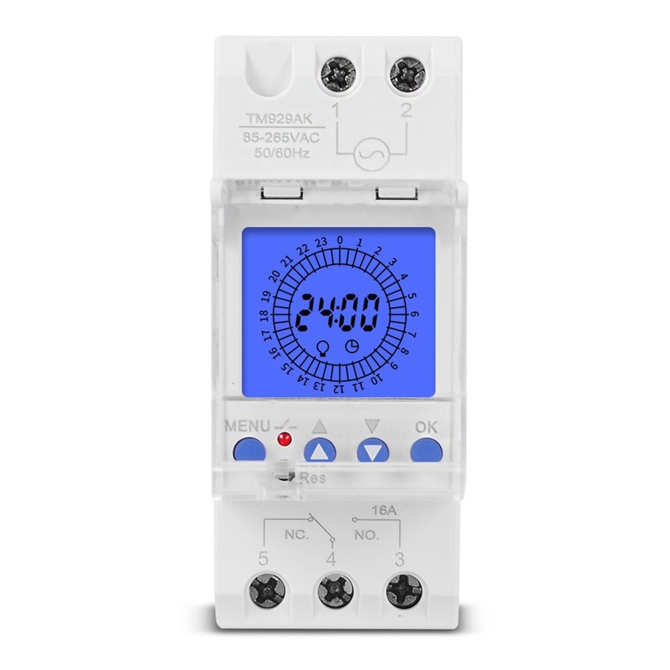 Practical 24 Hour Timer Switch 16A with LCD for DIN Rail Compatibility ...