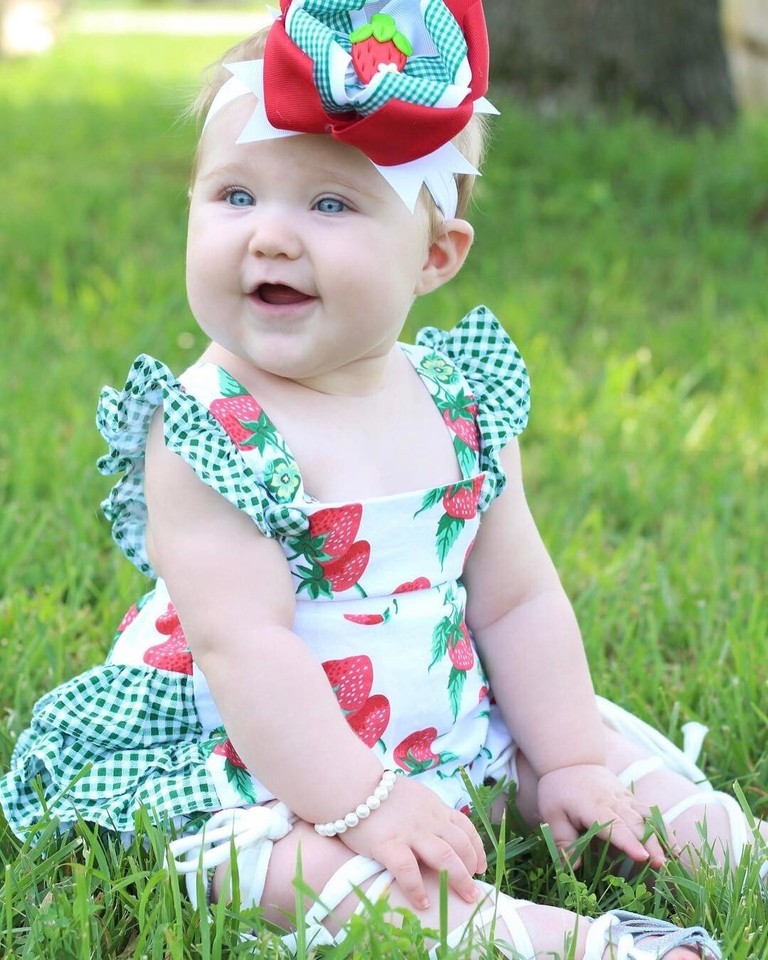 NWT Strawberry Baby Girls Sleeveless Ruffle Romper Jumpsuit Headband ...