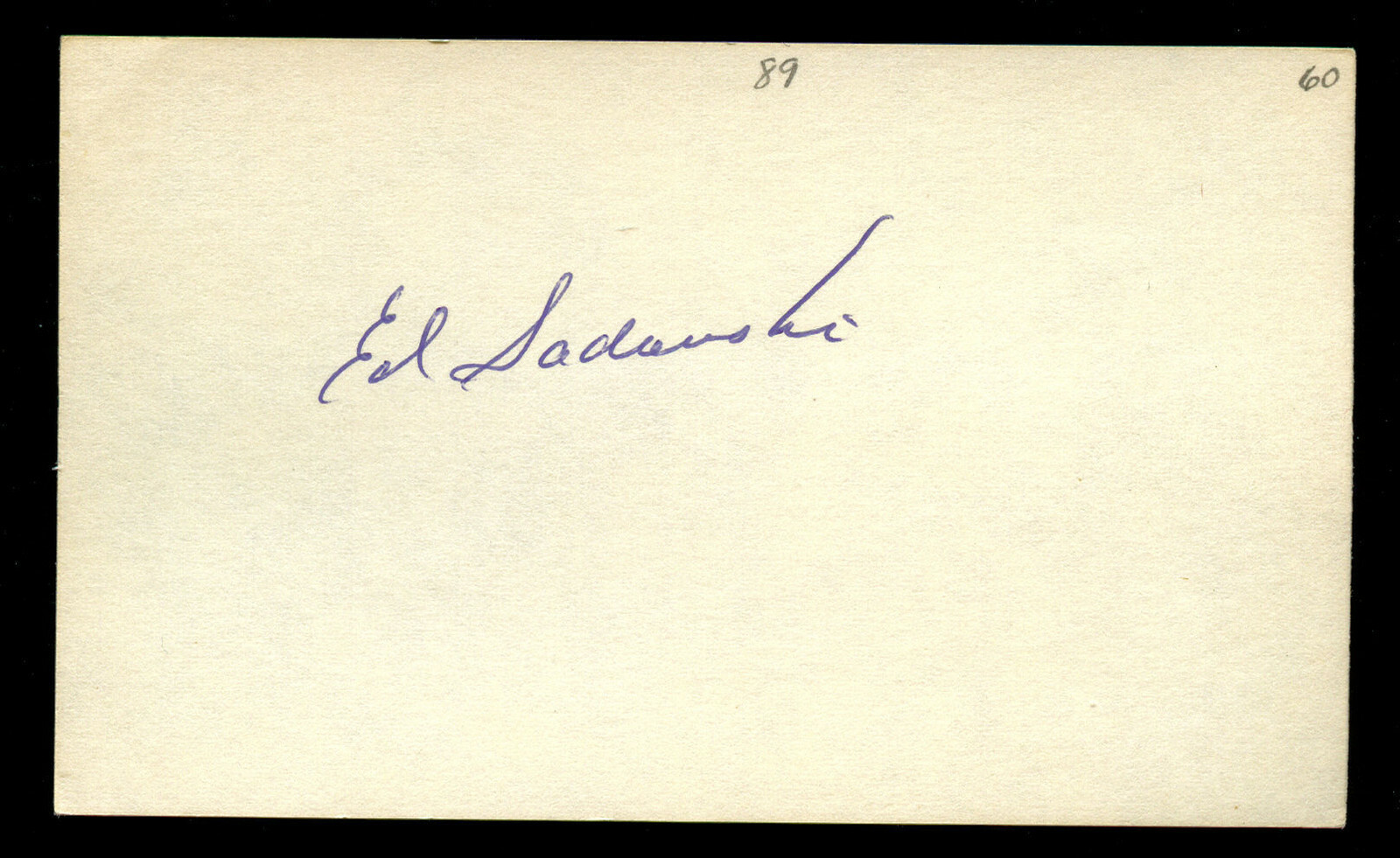 Edward Ed Sadowski (d. 1993) signed autograph Baseball 3x5 Index Card ...